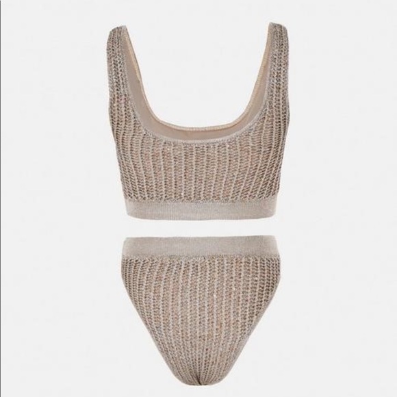 Missguided | Swim | Premium Gold Metallic Knitted Bikini Swim Set ...